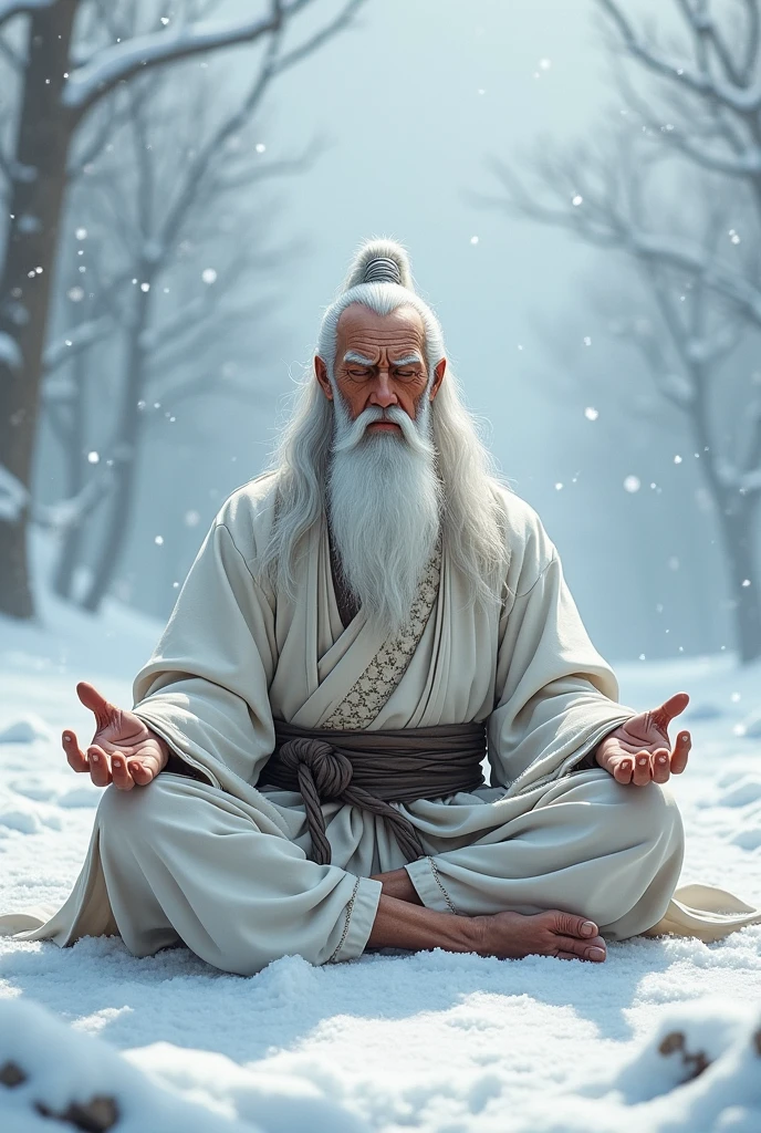 Isaac Netero Using the zero palm meditating in the snow old man very strong - SeaArt AI