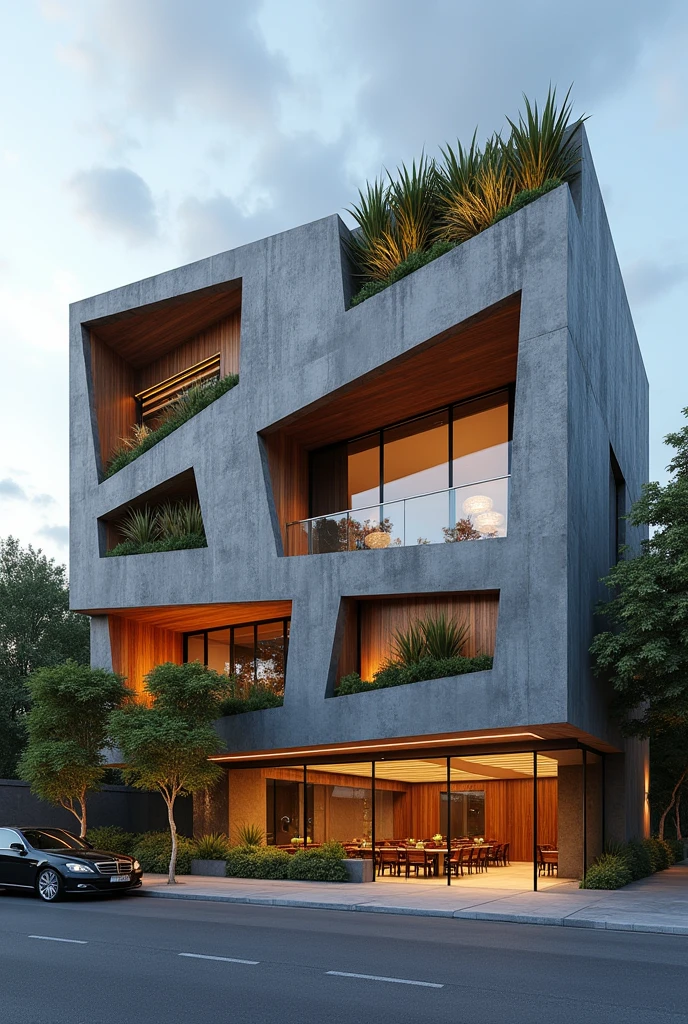 "Design a front elevation of a modern commercial building with - SeaArt AI