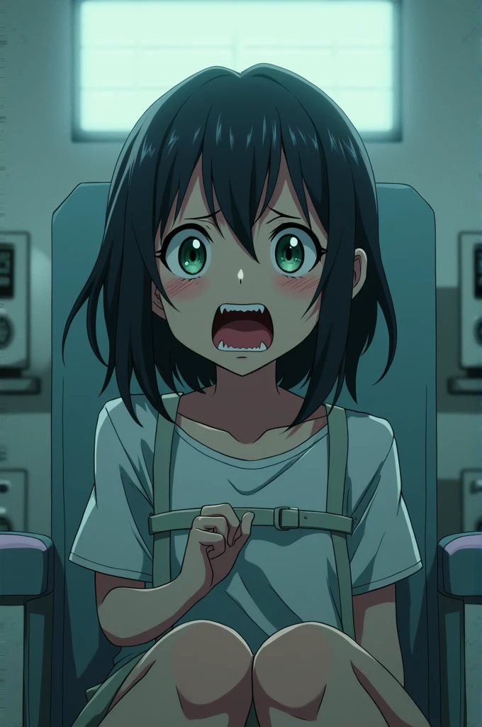 Anime girl sitting in a lethal injection chair screaming in pain ...