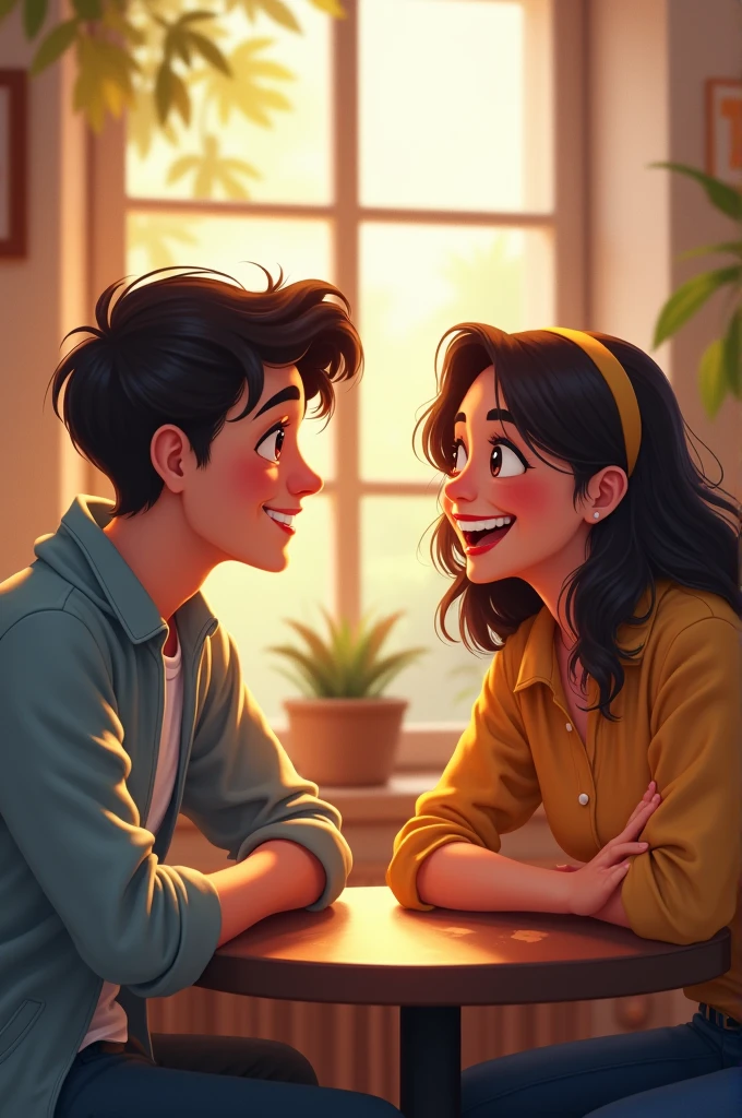 Two friends laughing and talking together. - SeaArt AI