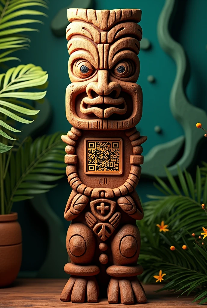 Tiki totem with QR code in the middle for printing, for bar menu ...