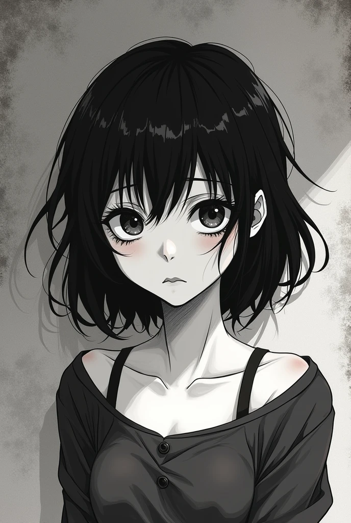 Draw a shoujo manga character with hair slightly past her shoulder in a ...