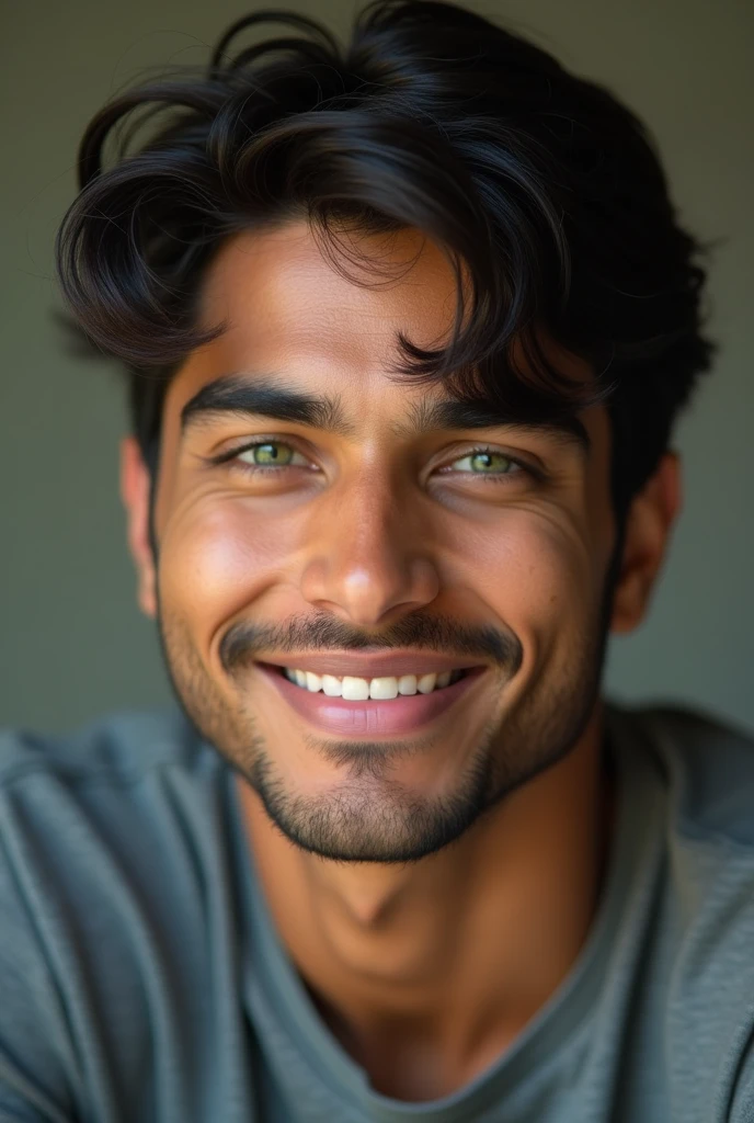 A 20 year guy wearing shoot looking straight into camera shaded hair ...