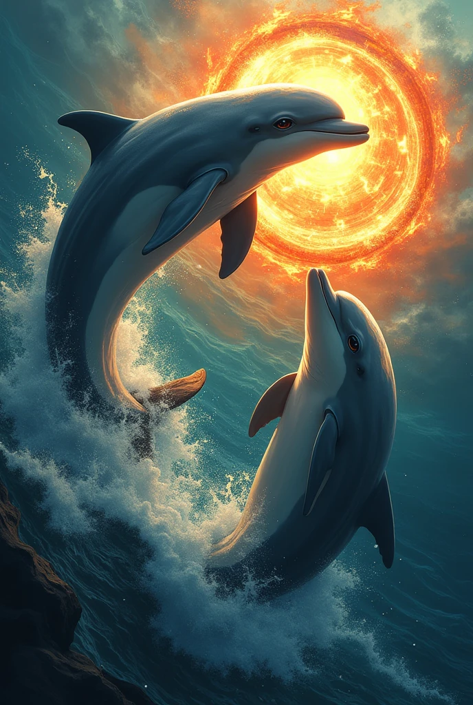 Beautiful and strong dolphins with fire symbol - SeaArt AI