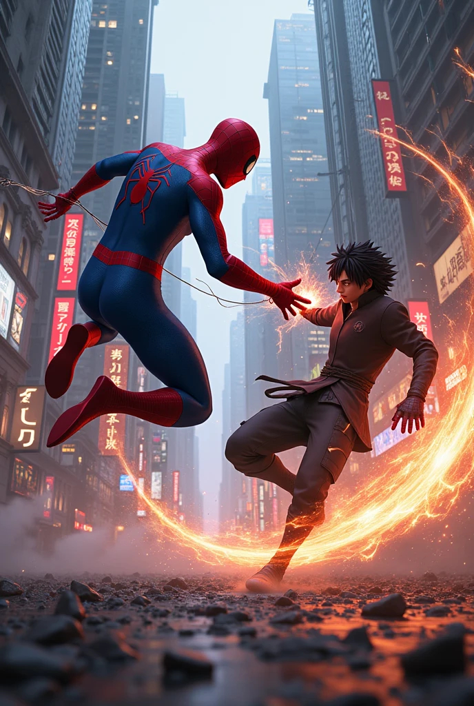 Spider-man vs sasuke lightning - SeaArt AI