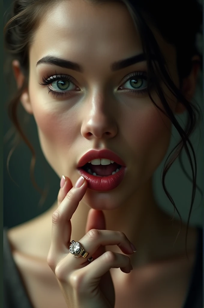 A woman pulling her lower lip down - SeaArt AI