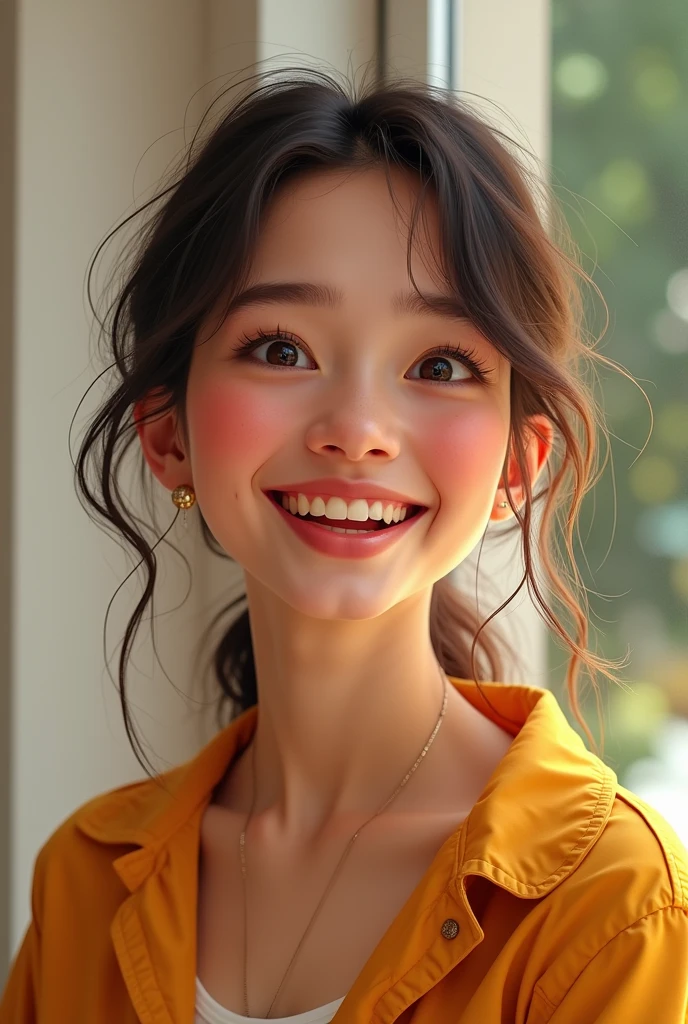 Person with real physical aspects with facial expression of happiness ...