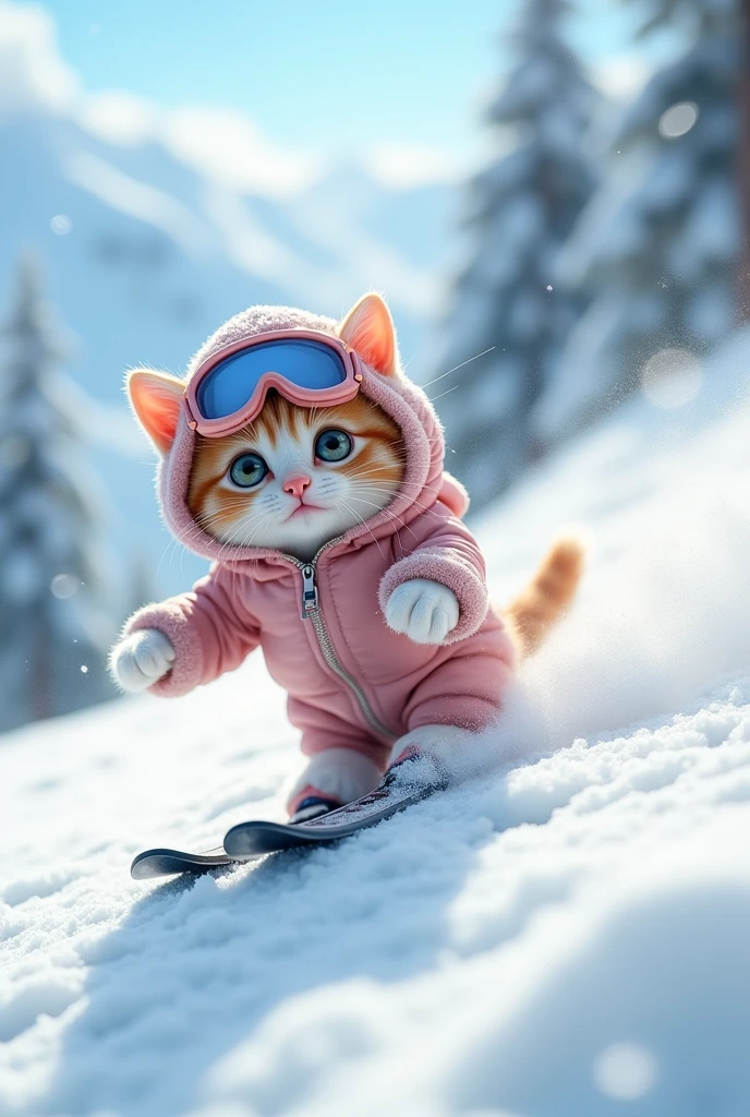 Un chaton qui fait du ski qui tombe dans la neige - SeaArt AI