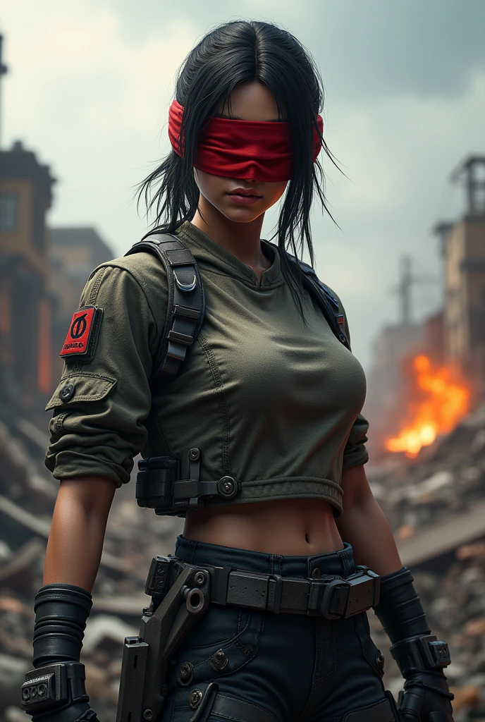 Pubg character her eyes covered with red blind fold - SeaArt AI