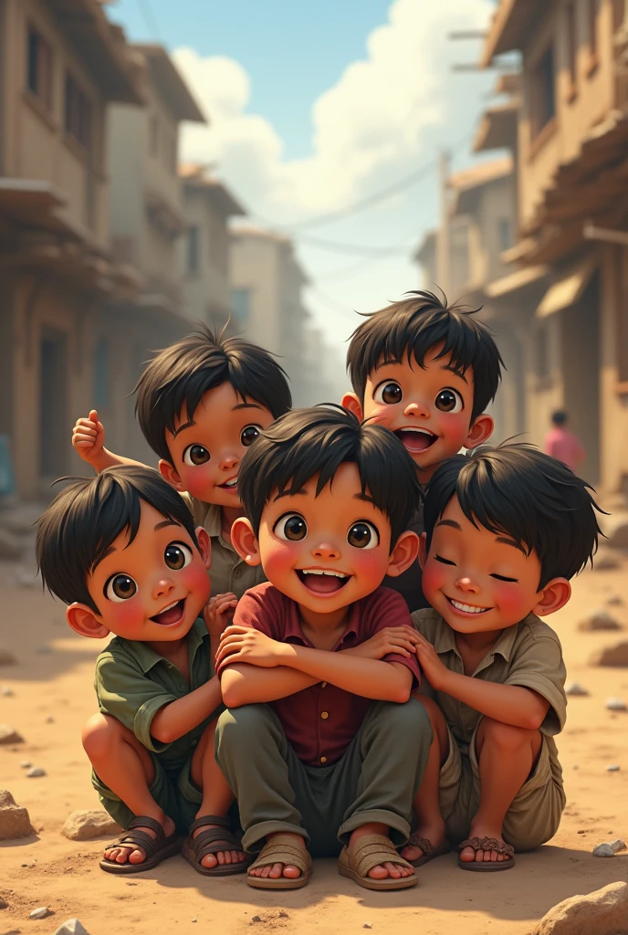 A group of child labour with smile in the road - SeaArt AI