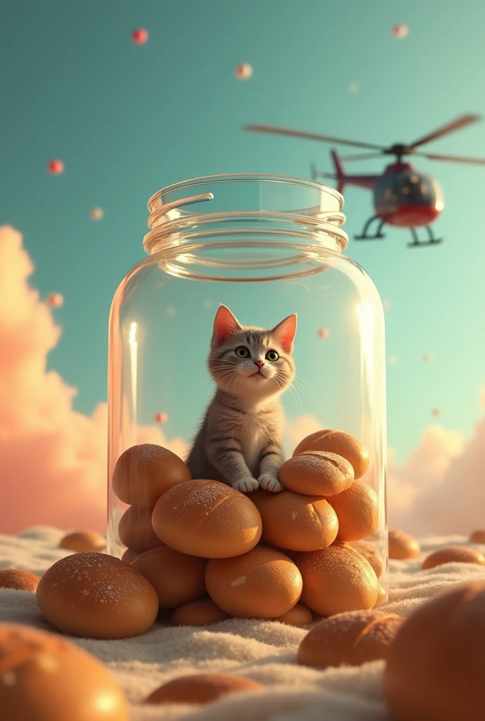 Cat in a bread tank and helicopter in the background - SeaArt AI