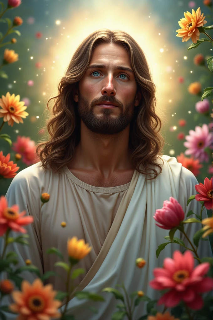 Here is a prompt for your image: "An image of Jesus, showing only the ...