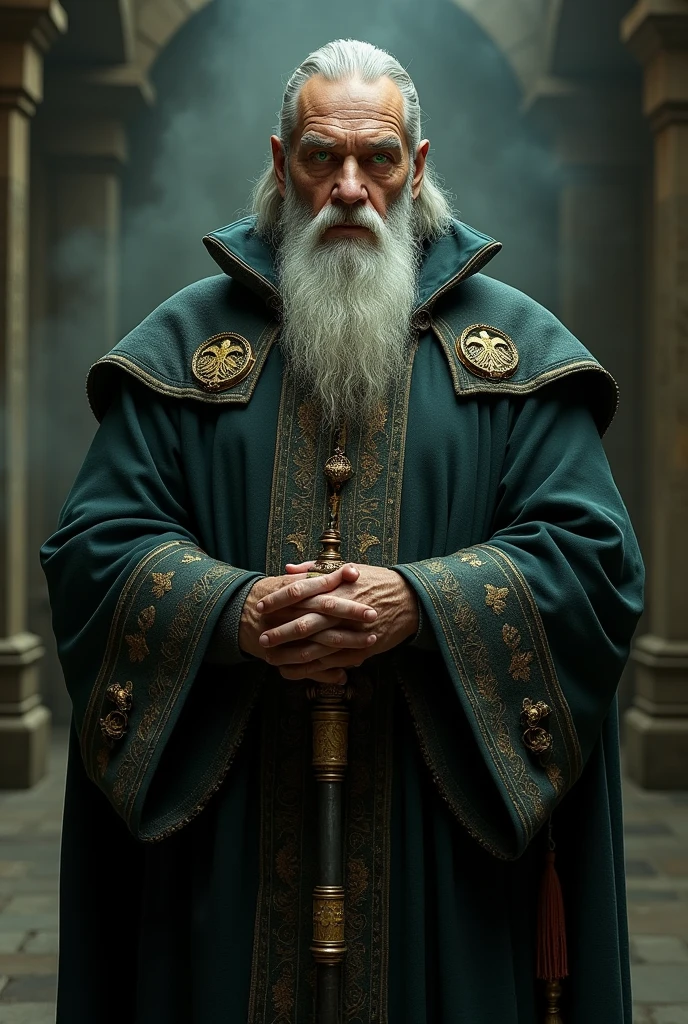 Make an old wizard with snake eyes, first olive. With a mitre on his ...