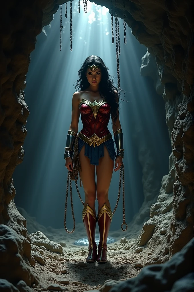 Wonder woman tied up in a cave - SeaArt AI