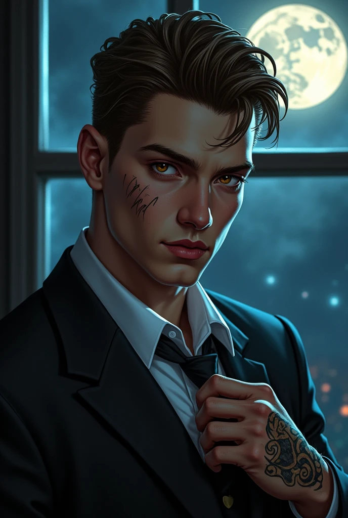 Image of a young mobster at 2, He is tall and fair-skinned. Her light ...