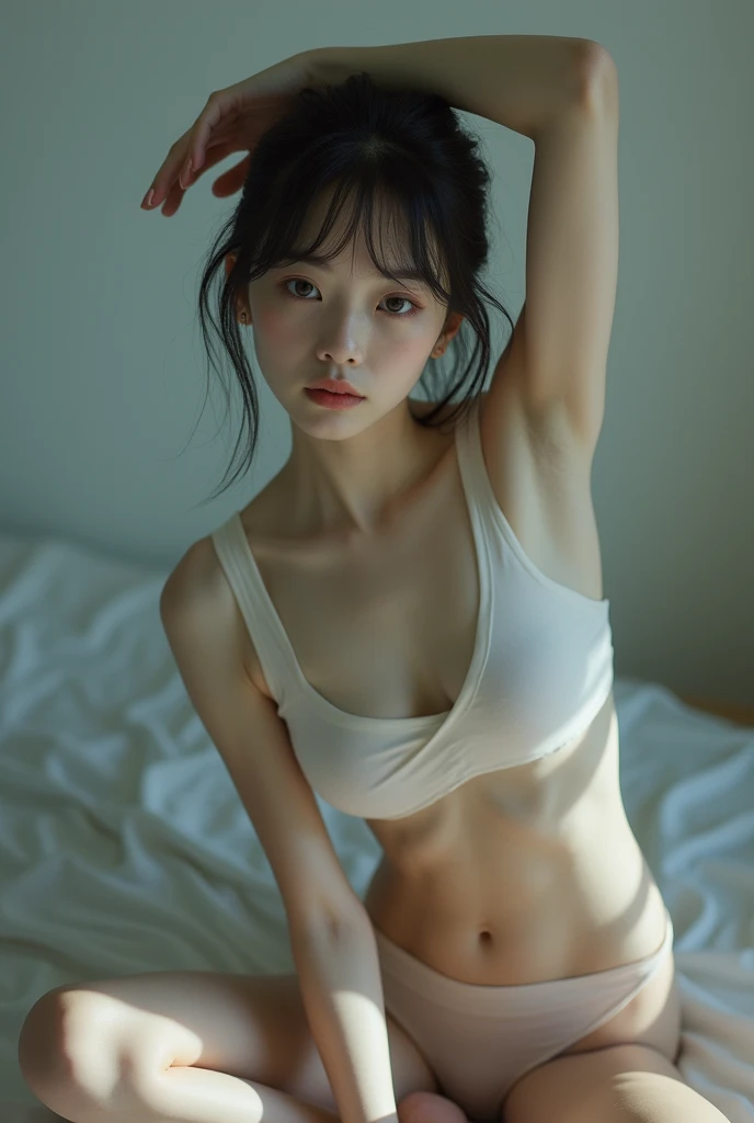 Realistic glowing skin, (Sweat:1.8),sitting backwards,Look back at your face - SeaArt AI