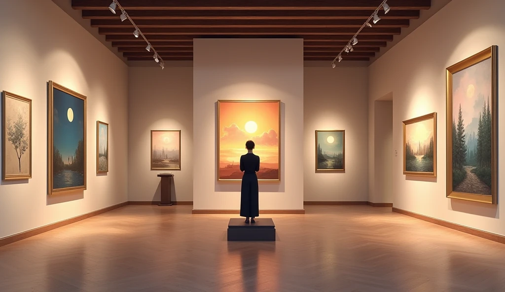 A beautifully balanced art gallery with harmonious color schemes and ...