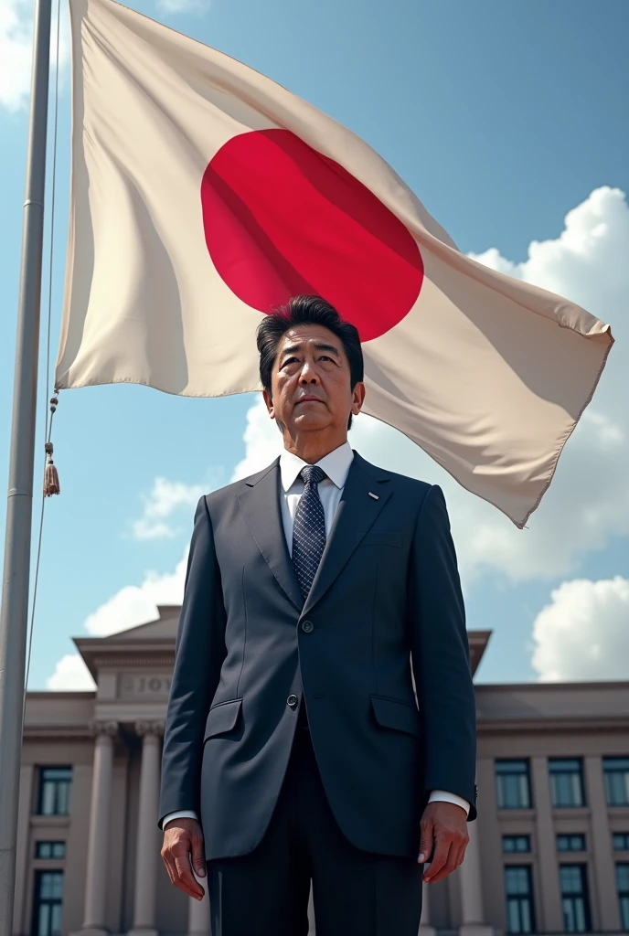 Background,The Japanese flag flutters, Standing、Shinzo Abe,The Japanese Diet Bui - SeaArt AI