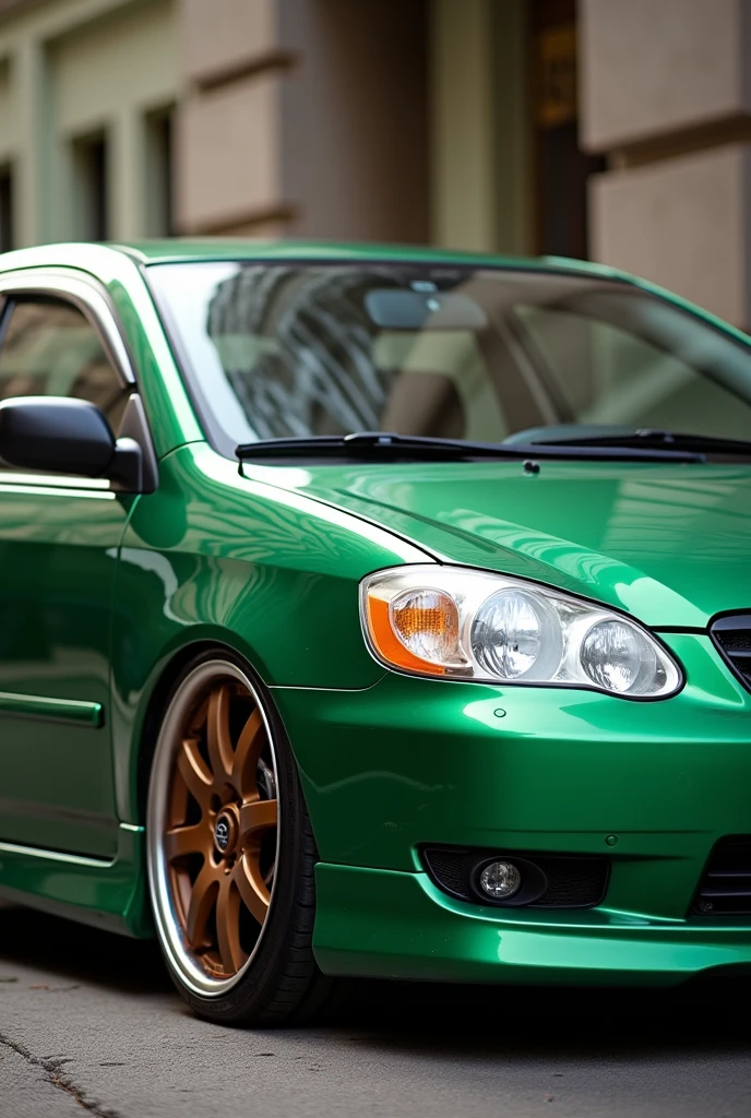 Corolla 2005 green with brown rims - SeaArt AI