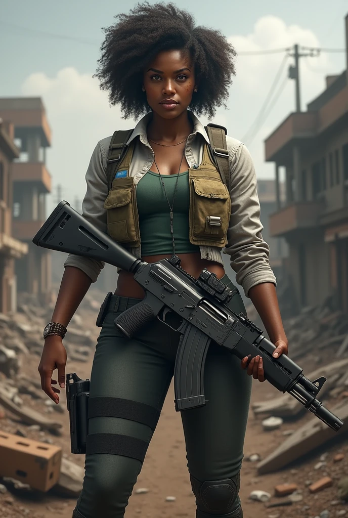 Pubg girl, black skin, BBW, Standing, holding AKM gun - SeaArt AI