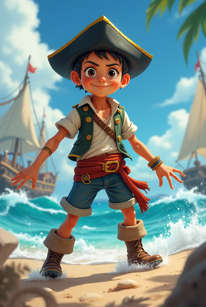 A young boy who becomes a pirate after eating the Gum-Gum Fruit - SeaArt AI