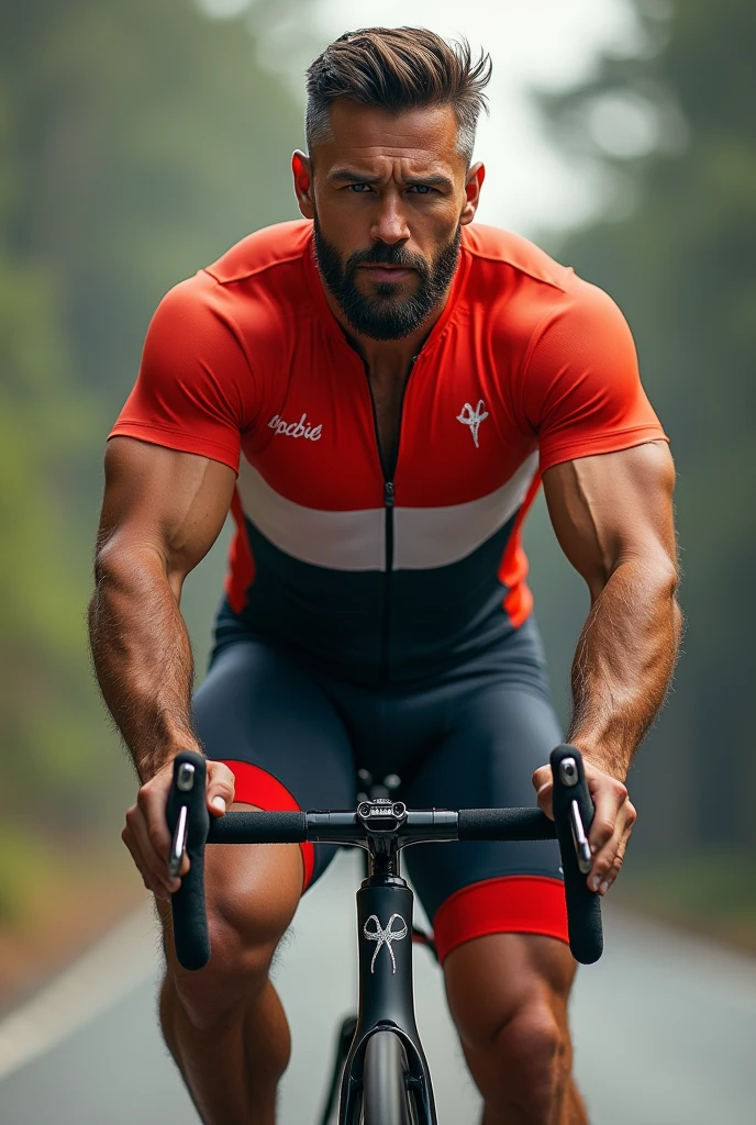 Really handsome and sexy muscle man, hairy body, The two-tone cycling ...