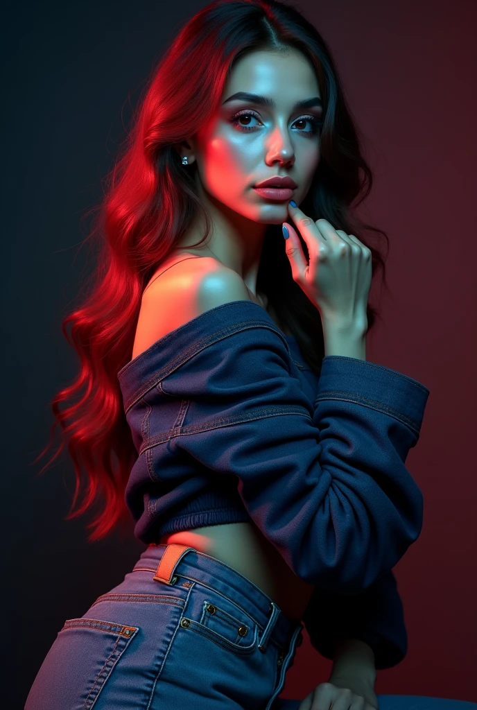 A 20-year-old female model with colorful creative makeup posing for ...