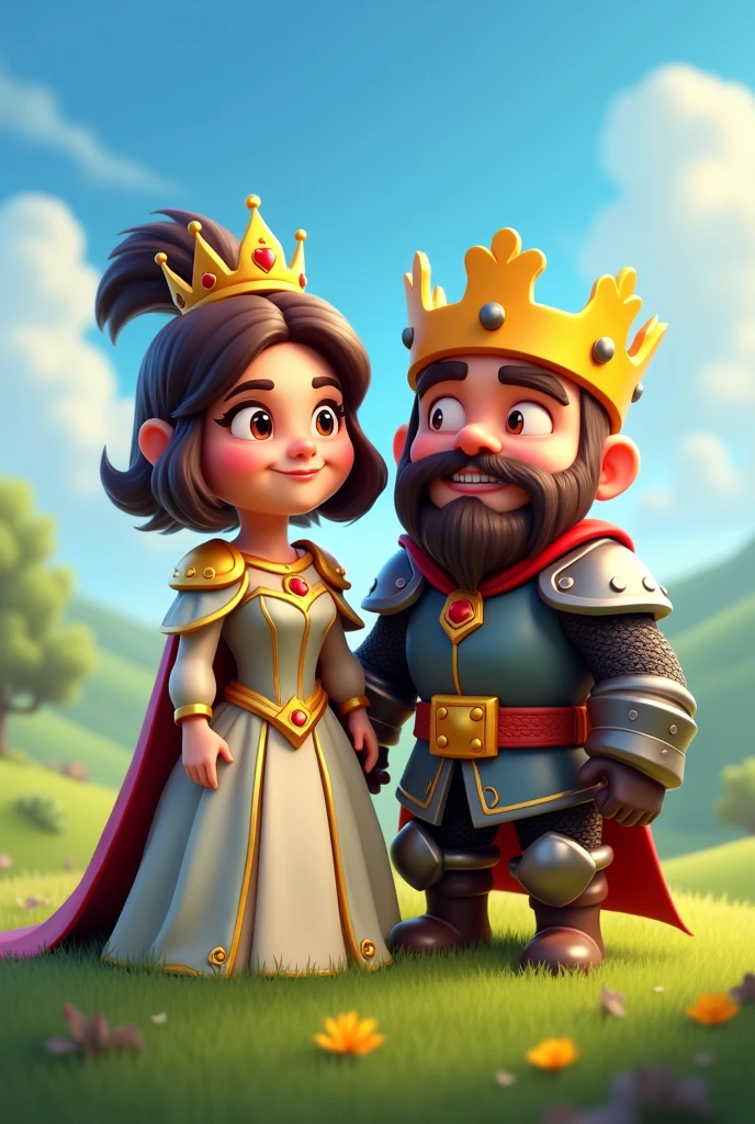 Make a cute portrait of clash of clans queen and king together - SeaArt AI