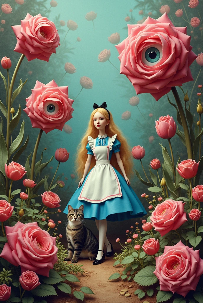 Create Alice in Wonderland surrounded by the rose bush and roses from a ...