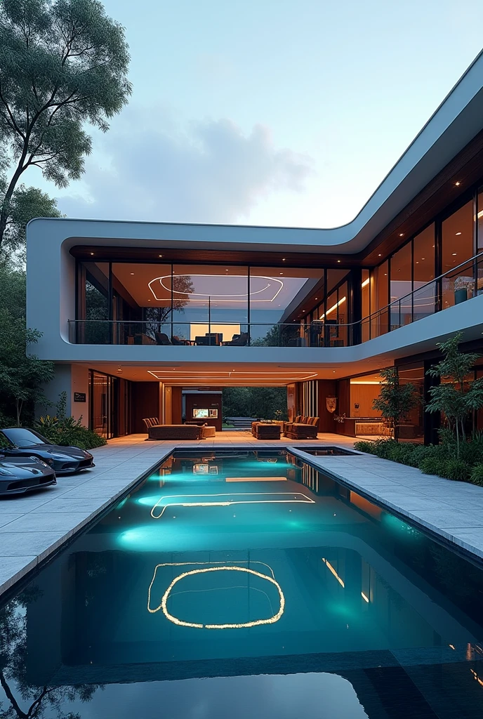 A luxurious modern mansion designed for gamers, featuring a high ...