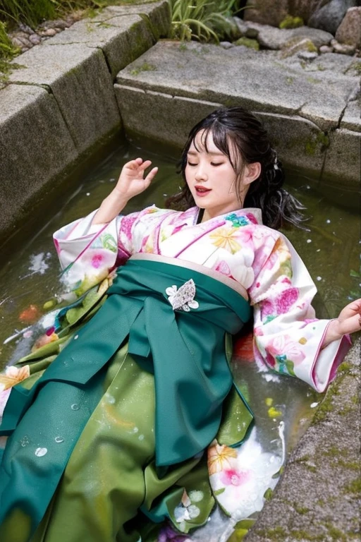 Real、Hakama、Japanese、kimono、Women、Long-sleeved kimono、clothes soaked in ...