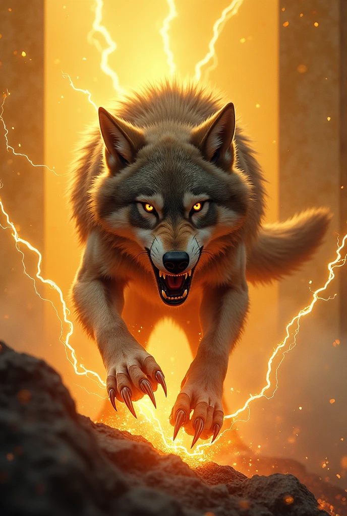One long banner on top on golden big with full anger and danger face ...