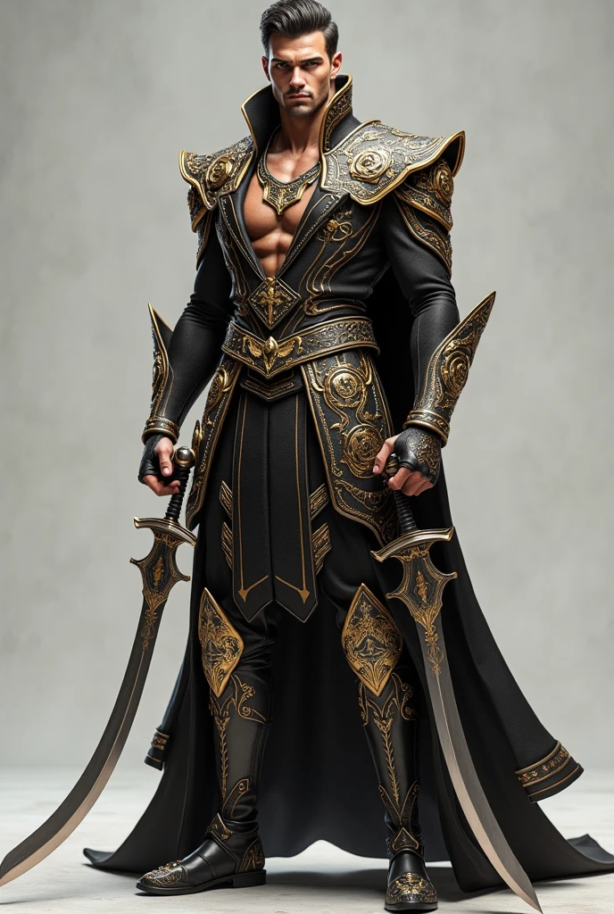 (Photorealism) swords as an exntravagant outfit for male - SeaArt AI