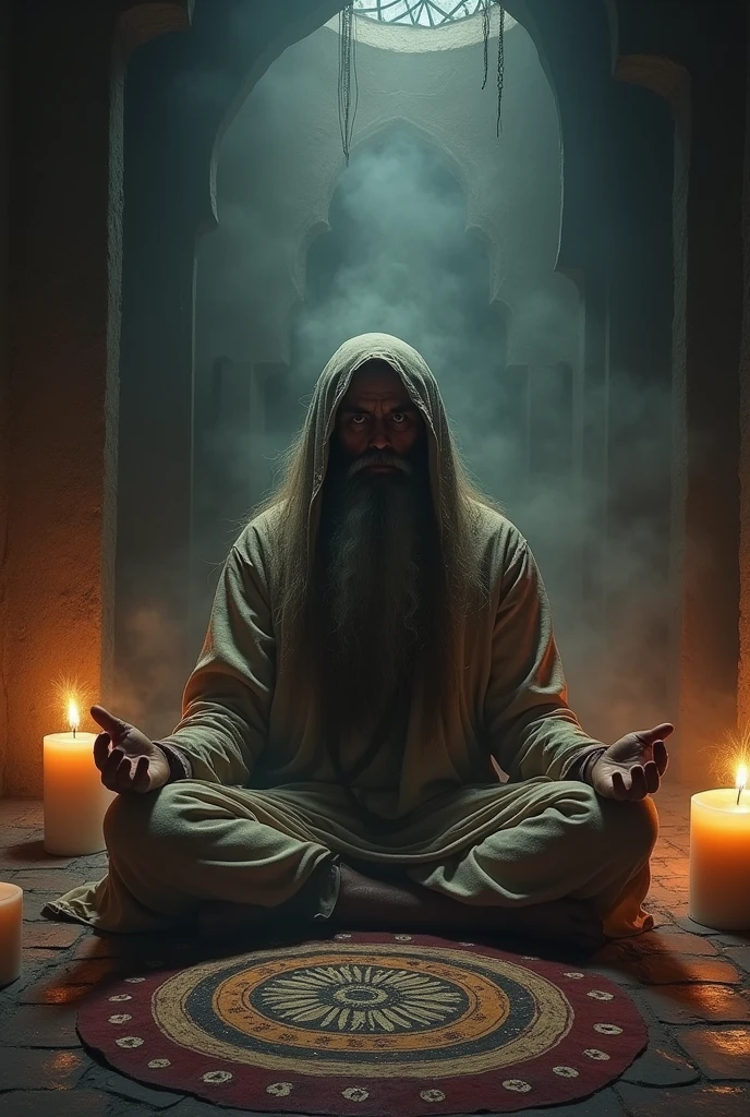 In Hinduism a man doing karna pishachi sadhana for karna pishachi ...