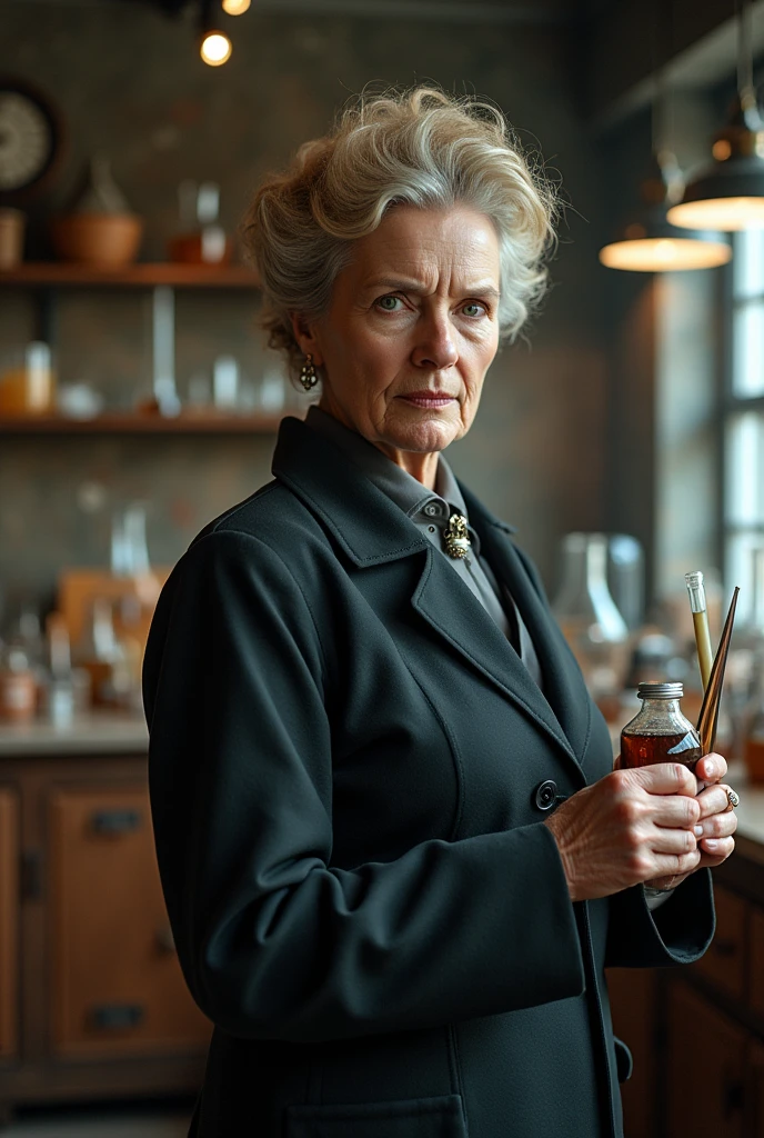 ''Marie Curie'' is standing in the front of the lab with her discovery ...