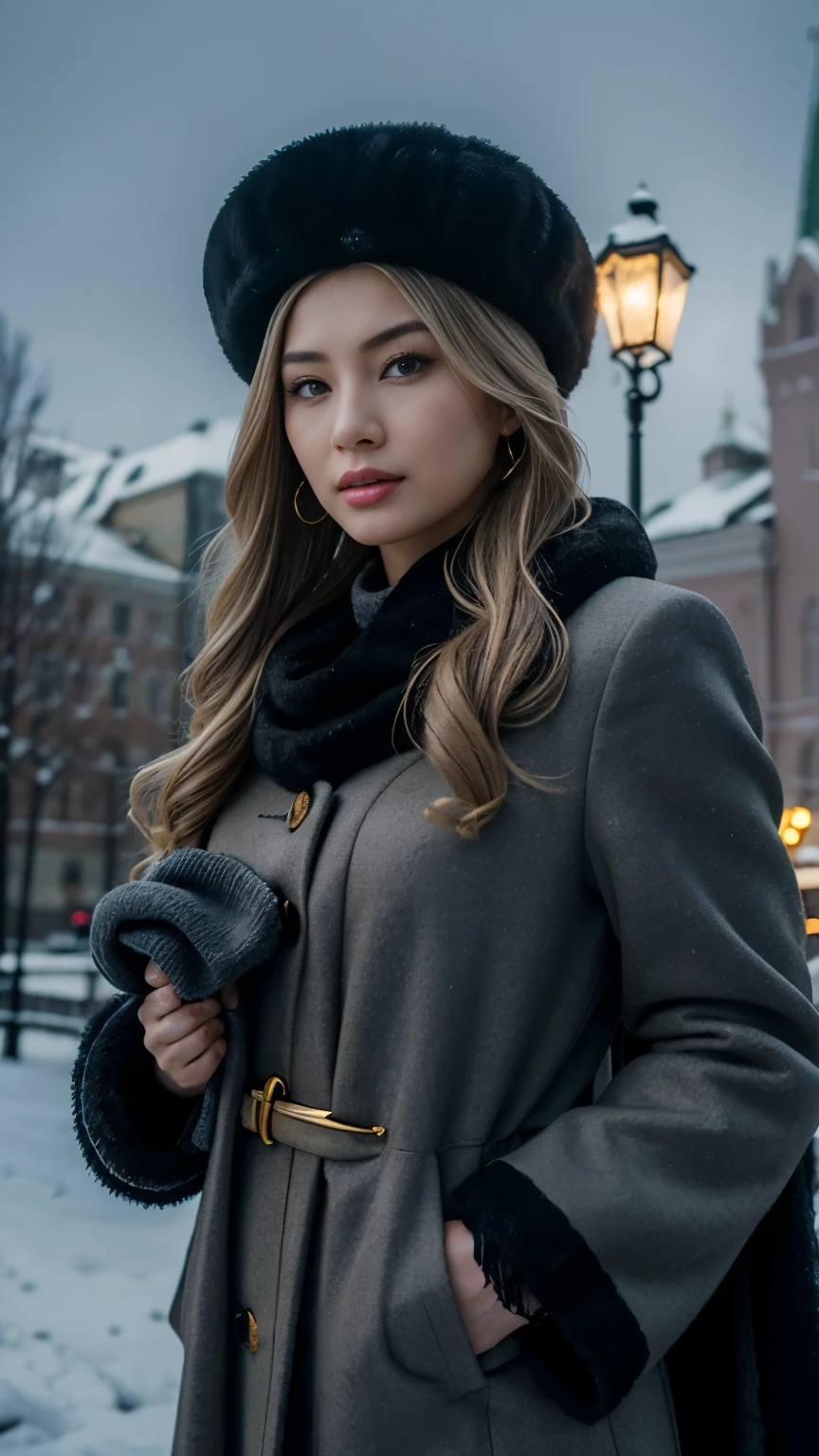 A woman in a coat and hat standing in the snow - SeaArt AI