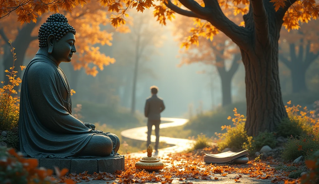 A peaceful scene of a A young male stoic philosopher he is standing in ...