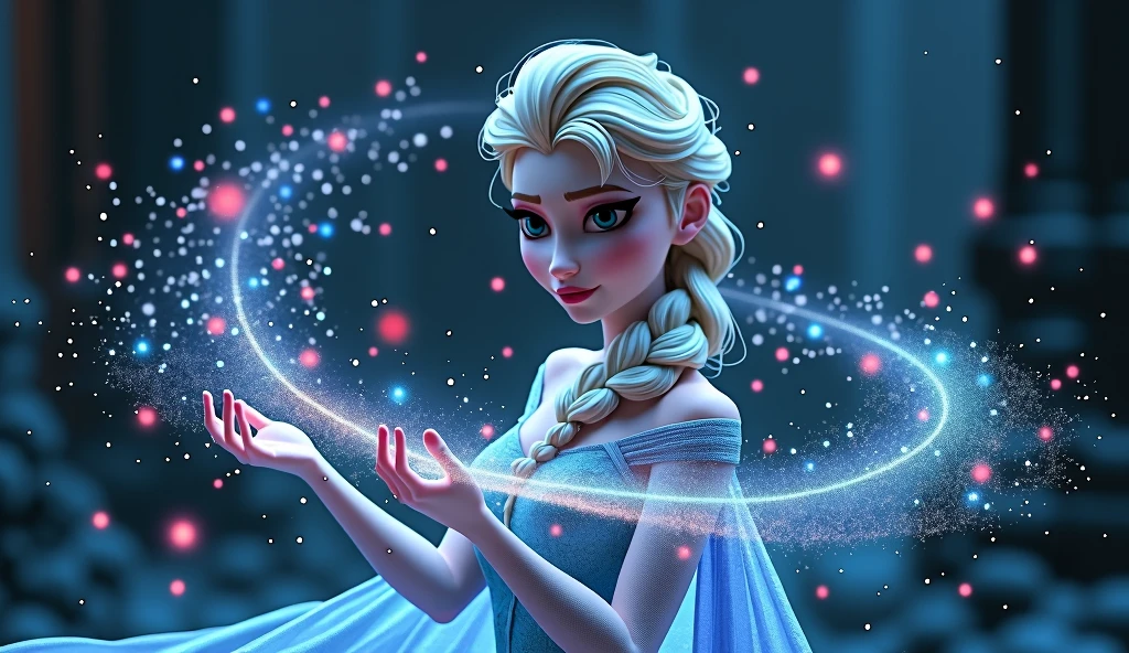 4K HD digital image of Frozen Elsa character blowing glitter dust ...