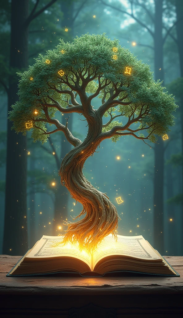 There is a book on the table, (There is a tree in the book: 2 - SeaArt AI
