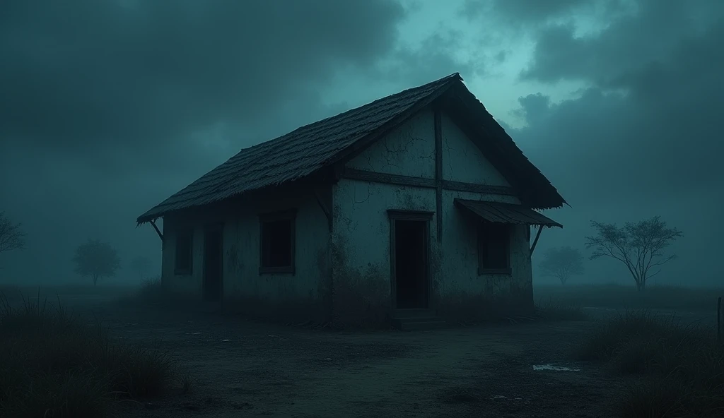Indian kerala village house in empty land at midnight horror type ...