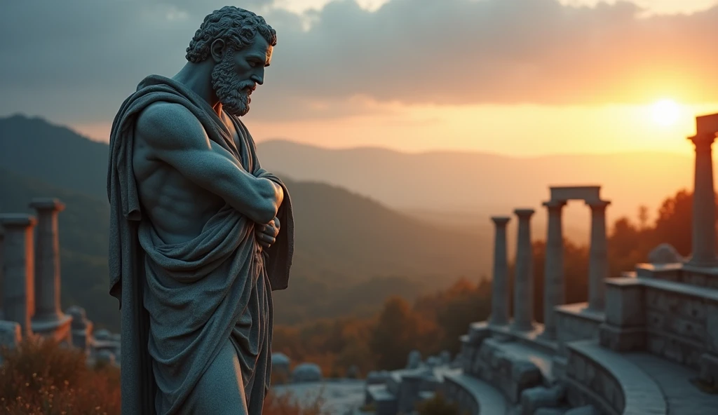 Create a captivating YouTube thumbnail for a video titled 'Ancient Stoicism Life - SeaArt AI