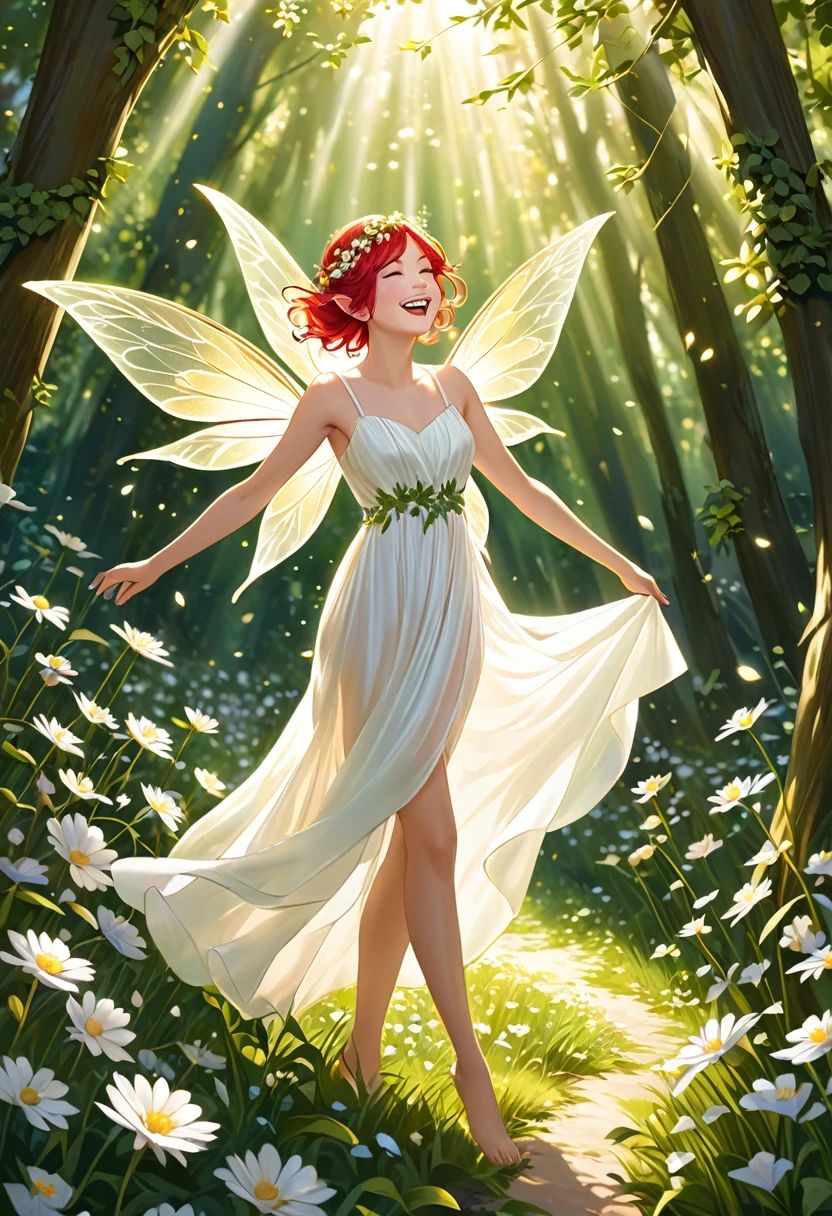 Hyperrealistic full-body, fantasy-style view of a female pixie standing ...