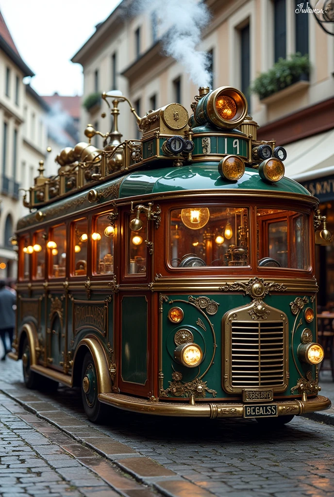 Steampunk bus cafe - SeaArt AI