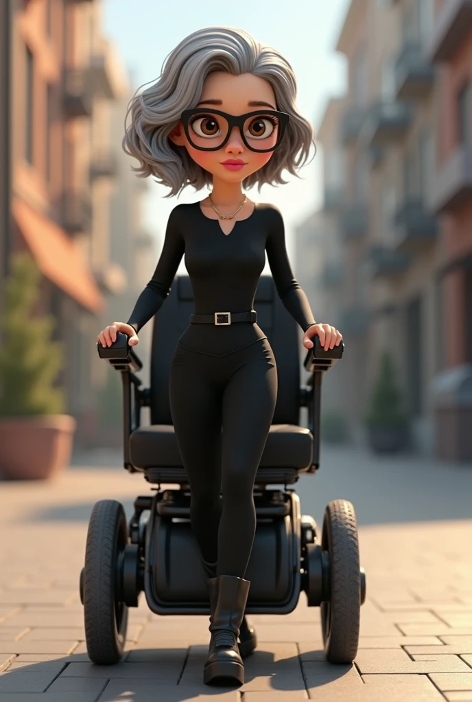 Pixar animation woman with short gray wavy hair parted on the side and ...