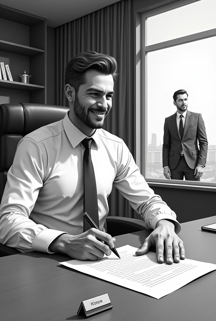 I WANT YOU TO CREATE A CORPORATE SCENARIO, THE MANAGER IS IN HIS OFFICE ...