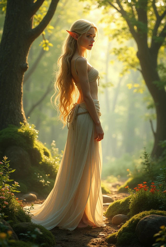Realistic Beautifull elf Girl, full Body, in the Forrest, warm light in the morn - SeaArt AI