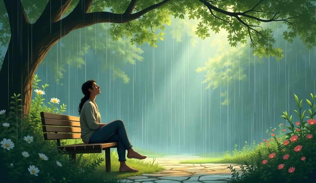 Gentle Rain and Healing Embrace Description: A peaceful, rainy day ...