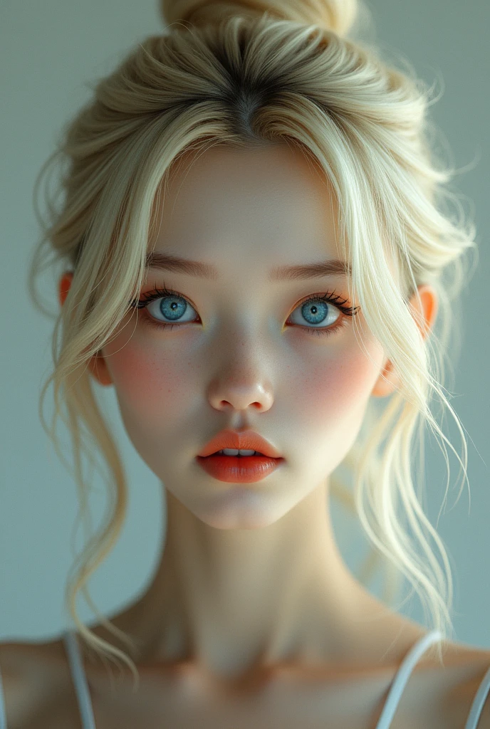 Asian woman with blonde hair and blue eyes - SeaArt AI
