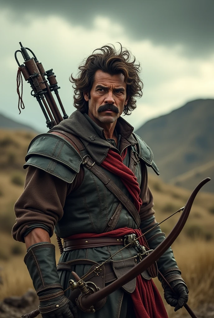 human, crossbow grande, musketeer leather armor big spanish mustache ...