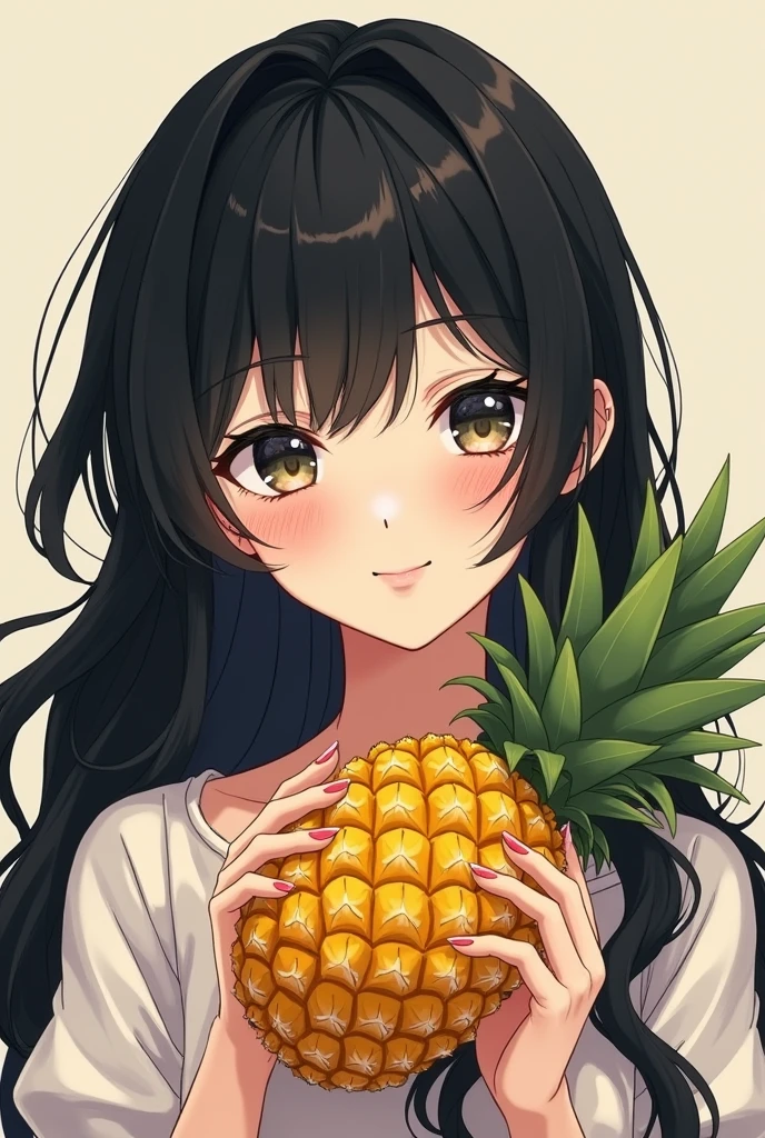 Black hair Anime girl holding a pineapple - SeaArt AI